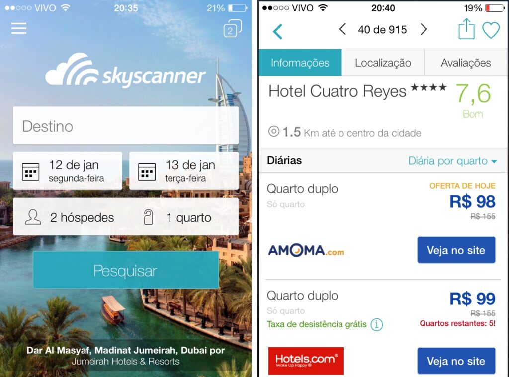 Skyscanner, dica de app de passagem aérea, hotéis e aluguel de carros ...